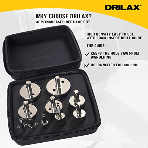 Drilax Diamond Hole Saw Set with Template Guide 0.25 to 2 inches 10 Pieces for Ceramic Porcelain Glass Tiles Quartz Granite Drilling 1/4, 3/8, 1/2 (0.5), 3/4, 1, 1 1/4, 1 3/8, 1 1/2, 1 3/4, 2 inches