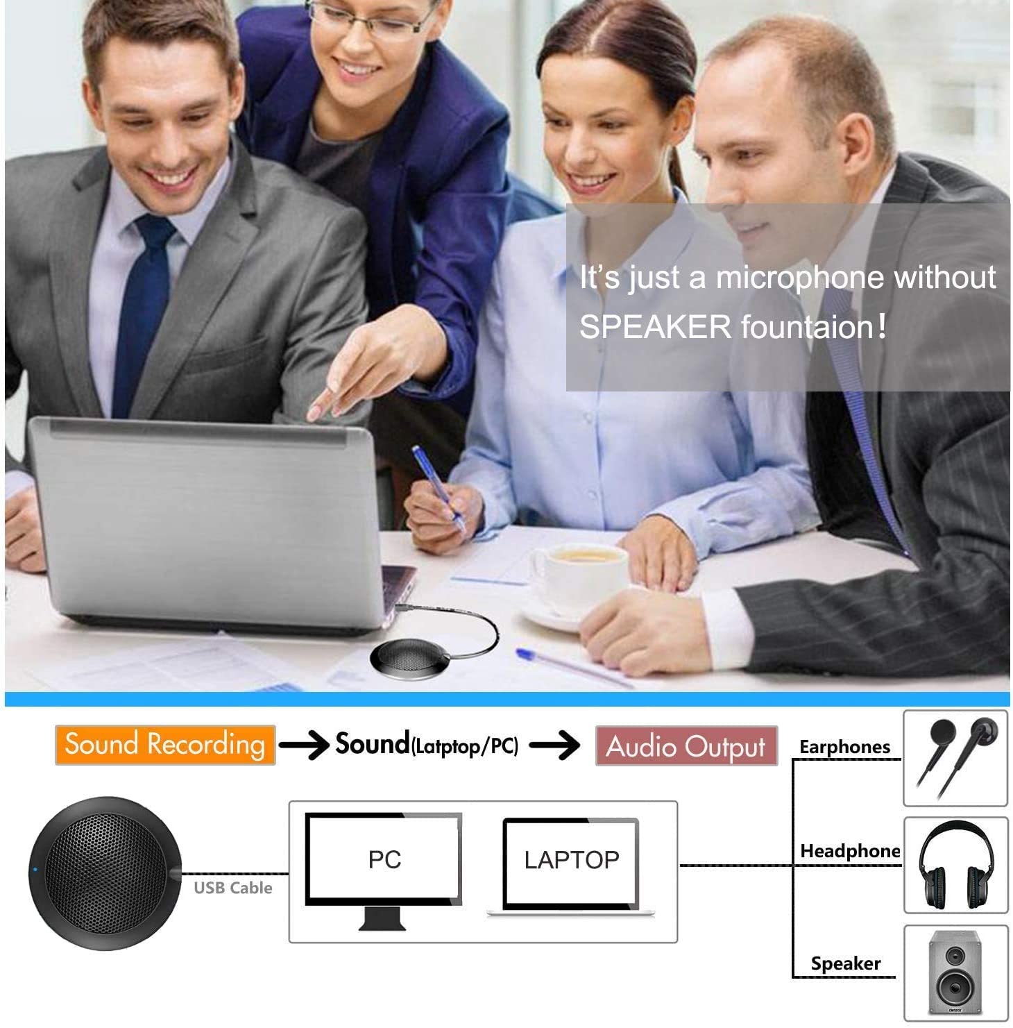 Conference USB Microphone, Computer Desktop Mic with LED Indicator, TKGOU Plug & Play Omnidirectional Condenser PC Laptop Mics for Online Meeting/Class,Skype,Recording,Chatting,Zoom,(Windows/Mac OS X)