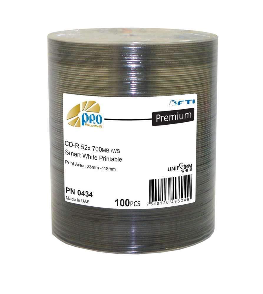 Super Blank CDs - CD-R Falcon Smart White Inkjet Hub Printable 52x 700MB 80min 100 Disc Pack