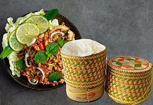 Heavens Tvcz Bamboo Sticky Rice Serving Basket Handmade ''KRA-Tip'' Thai Laos Traditional Weave Wickerwork with Vegetable Based Dye Serving Keep Sticky Rice Warm for Family