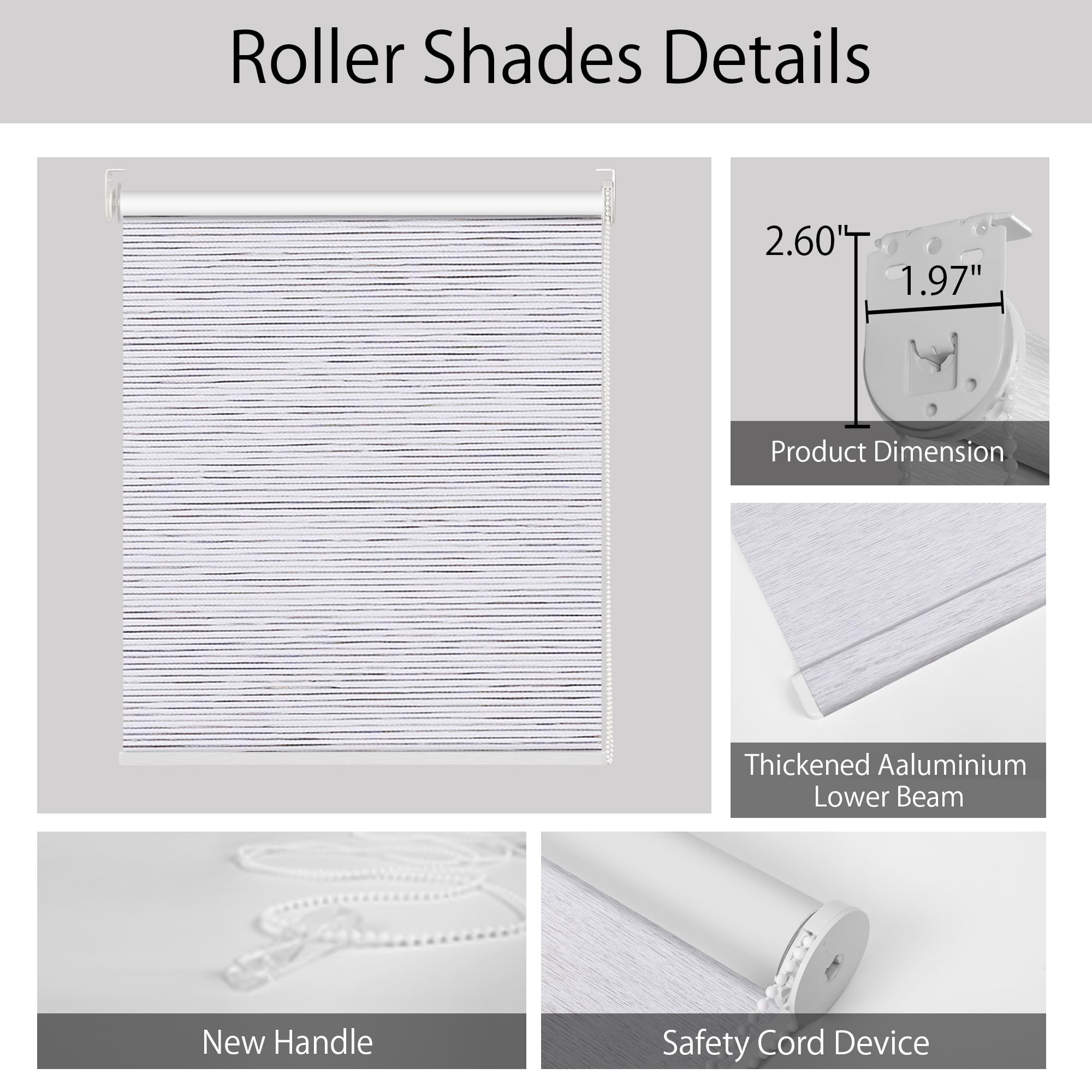 Boolegon Blackout Roller Shades for Windows, Jacquard Fabrics Pull Down Room Darkening Roller Window Shades for Home, Easy Install UV Protect Roller Blinds Living Room Bedroom,White,62" W x 90" H