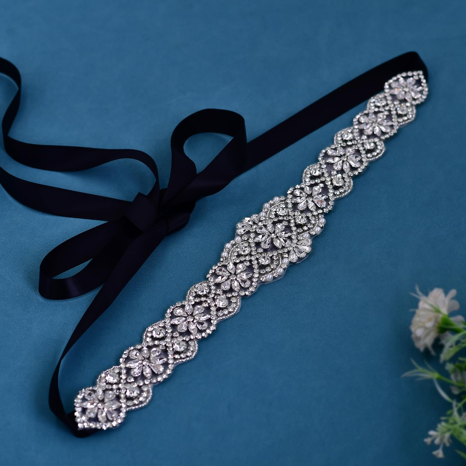 azaleas Women's Crystal Wedding Belt Sashes Bridal Sash Belt for Wedding (Black)