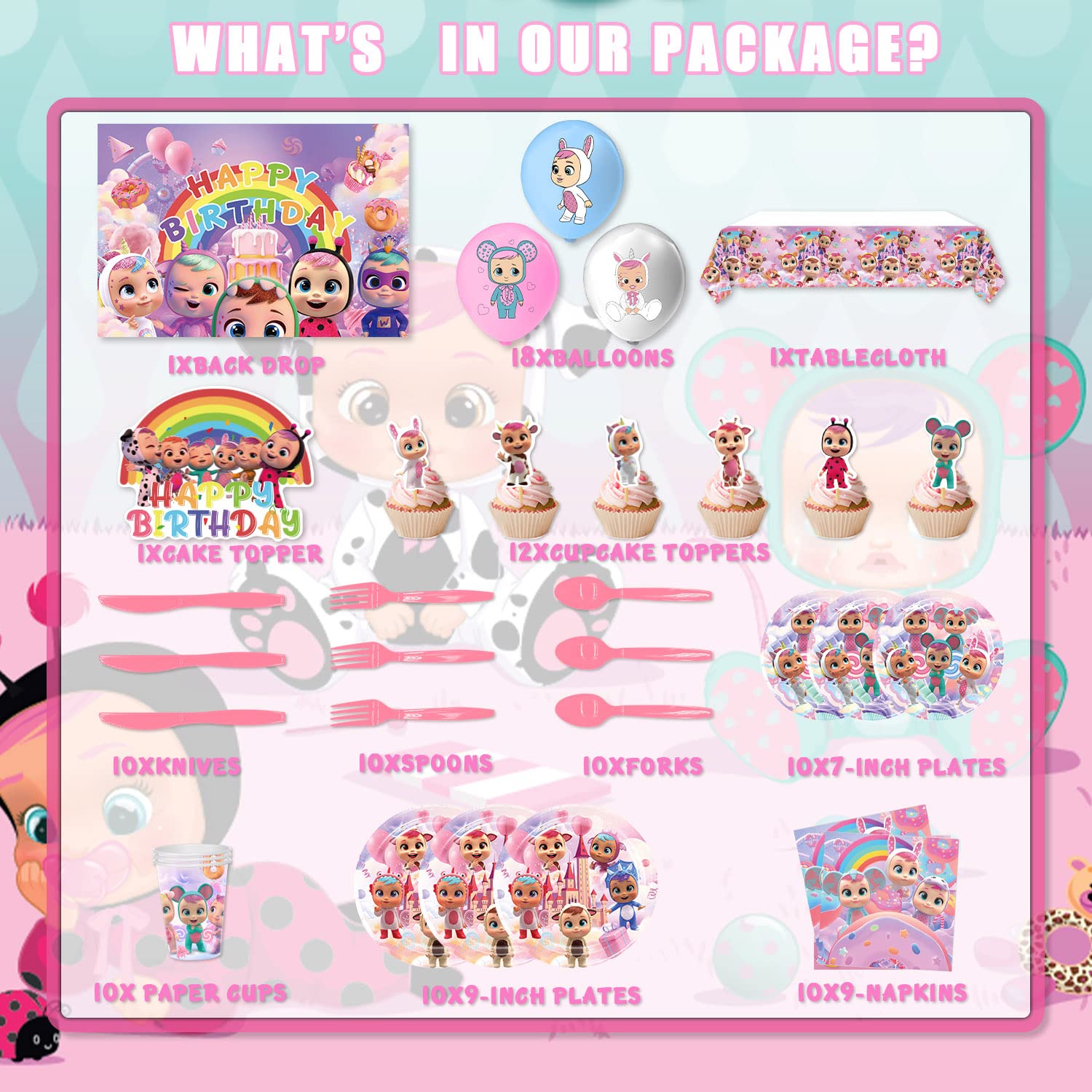 Cry Babies Birthday Party Supplies Set Favors for Gril Decorations Includes Plates Cake Cupcake Toppers Cups Tableware Napkins Backdrop