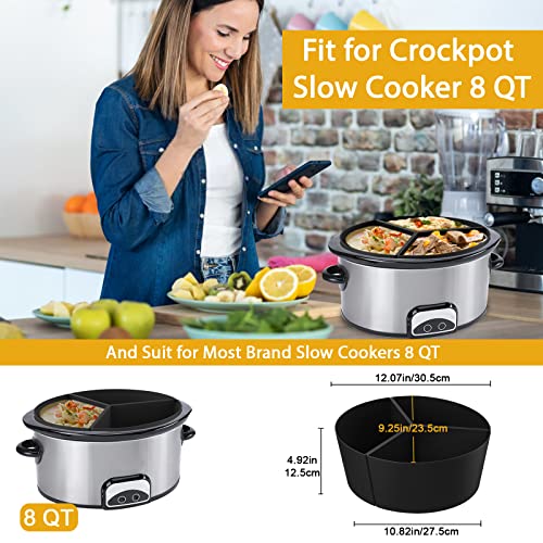 Slow Cooker Liners - Crock Pot Liners Silicone Insert Divider 3 IN 1, For 8 Quart Oval Slow Cookers, Reusable Silicone Slow Cooker Liner For Crock Pot Divider Insert, Dishwasher Safe BPA Free,8QT