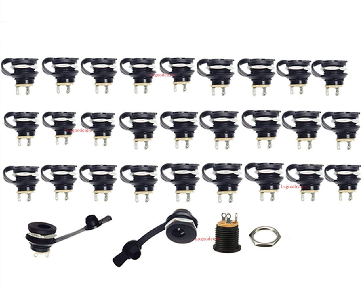 Lsgoodcare 30Pack 5.5MM x 2.1MM Female DC Power Jack 3Pin Panel Mount Connector with Dustproof Plug (5.5 * 2.1mm)
