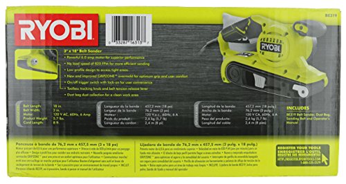 Ryobi BE319 6 Amp Portable 320 Feet / Minute Corded Belt Sander (3β x 18β) w/ Onboard Removable Dust Bag (Medium Grit Sanding Belt Included)