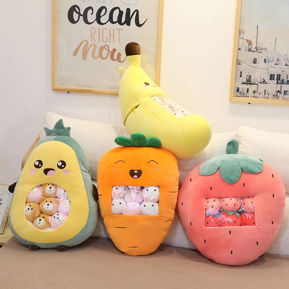 Nenalayo Throw Pillow Fruit Stuffed Toys Banana Plush Pillow Removable Fluffy Creative Gifts for Kids, Halloween Christmas Decorative Doll Toy Gift