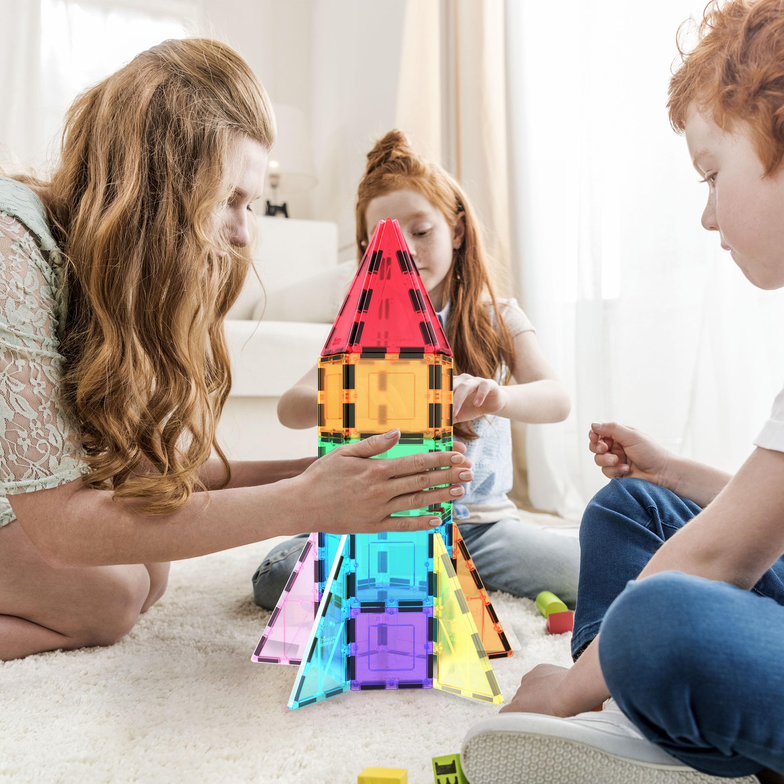 PicassoTiles Magnetic Building Block Rocket Booster Theme Set Magnet Construction Toy Educational Kit Engineering STEM Learning Playset Child Brain Development Stacking Blocks Playboard PT32