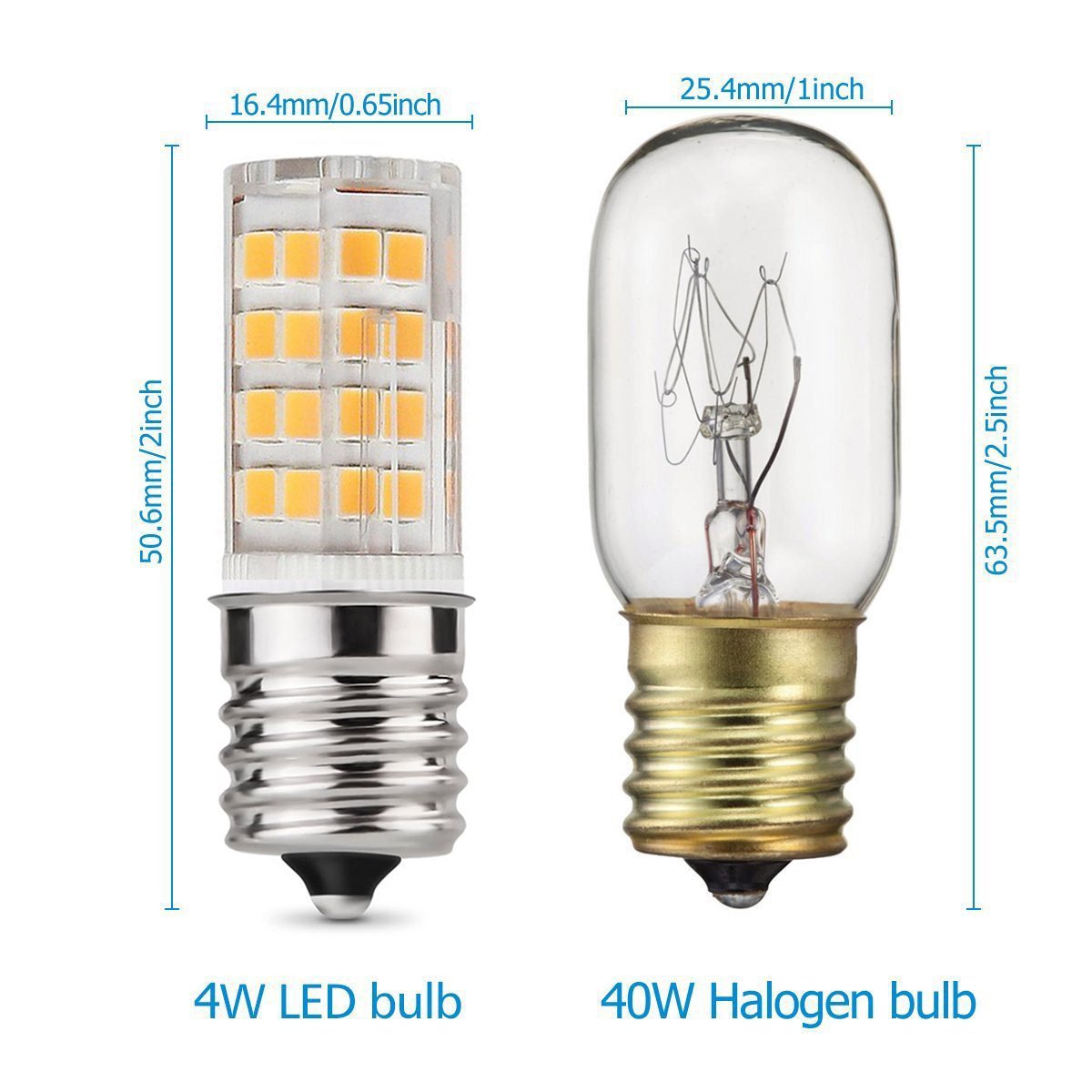 E17 LED Bulb Microwave Oven Light 4 Watt Warm White 3000K dimmable 52x2835SMD AC110-130V (Pack of 2)