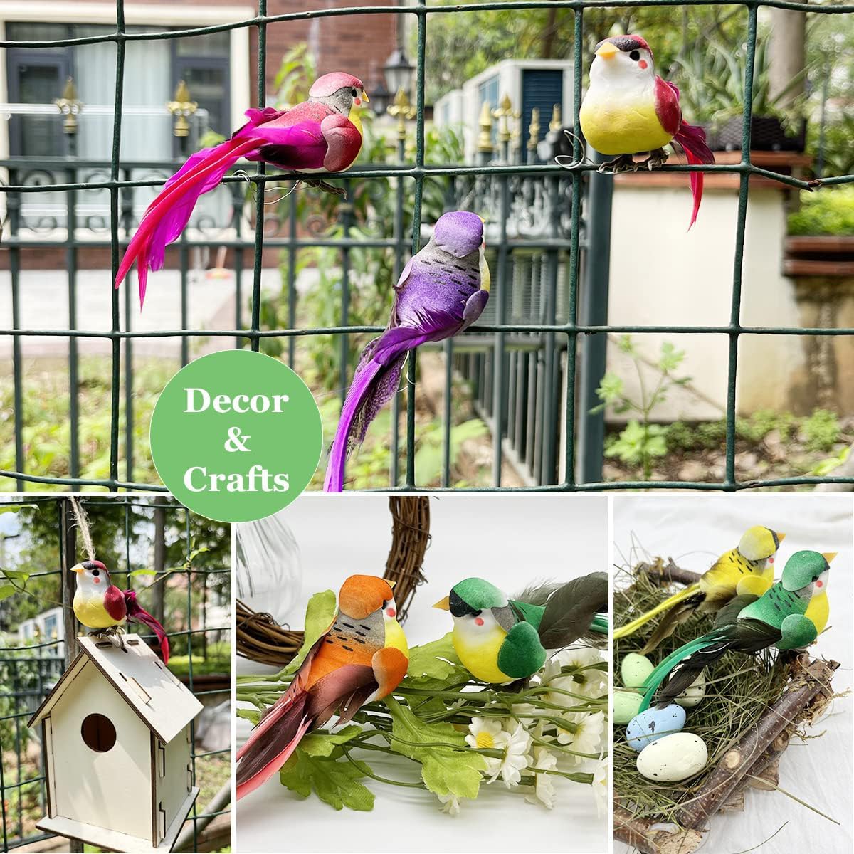 LWINGFLYER 12pcs Assorted Artificial Birds Ornaments 6-inch Simulated Foam Feathered Birds for Home Garden Wedding Party Decoration Wreaths Crafts Christmas Tree Decor Claw