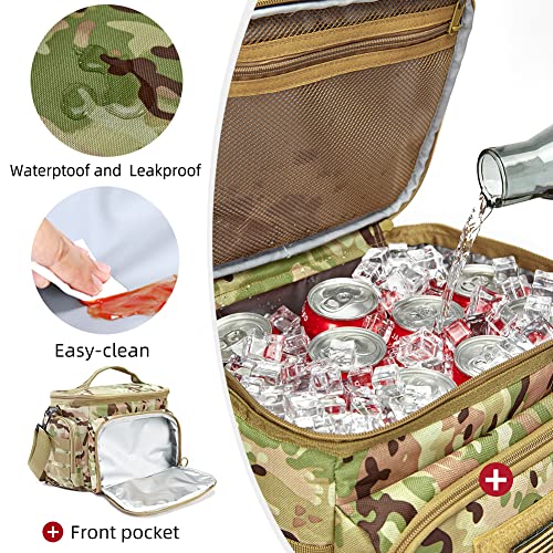 MOV COMPRA Tactical Lunch Bag for Men, Insulated Lunch Box Leakproof Large Capacity with MOLLE Water Bottle Pouch Lunchbox for Adult Work Picnic(Camouflage Green)
