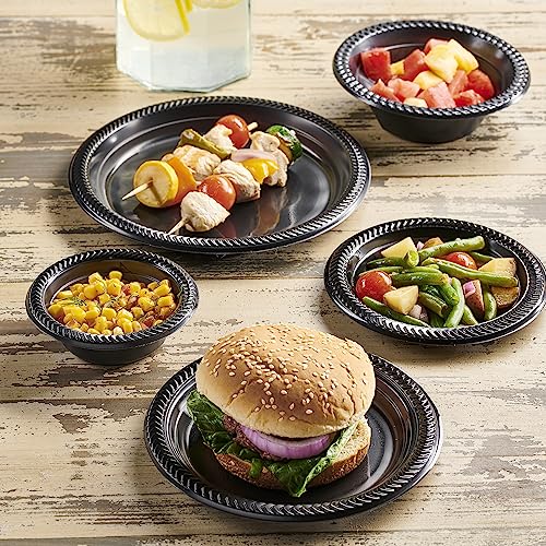PLASTICPRO 100 PCS Black Plastic Bowls Light Weight 5 oz Small Plastic Soup Bowls Black Salad Dessert Plates Disposable for Party and Wedding