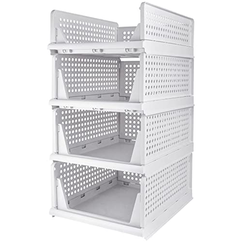 mupera Stackable Closet Storage Bins - Collapsible Shelf Baskets Clothes Storage Bins(2023 New), Foldable Storage Box Plastic Folding Drawer for Home Office Multiple Uses (L3S1)