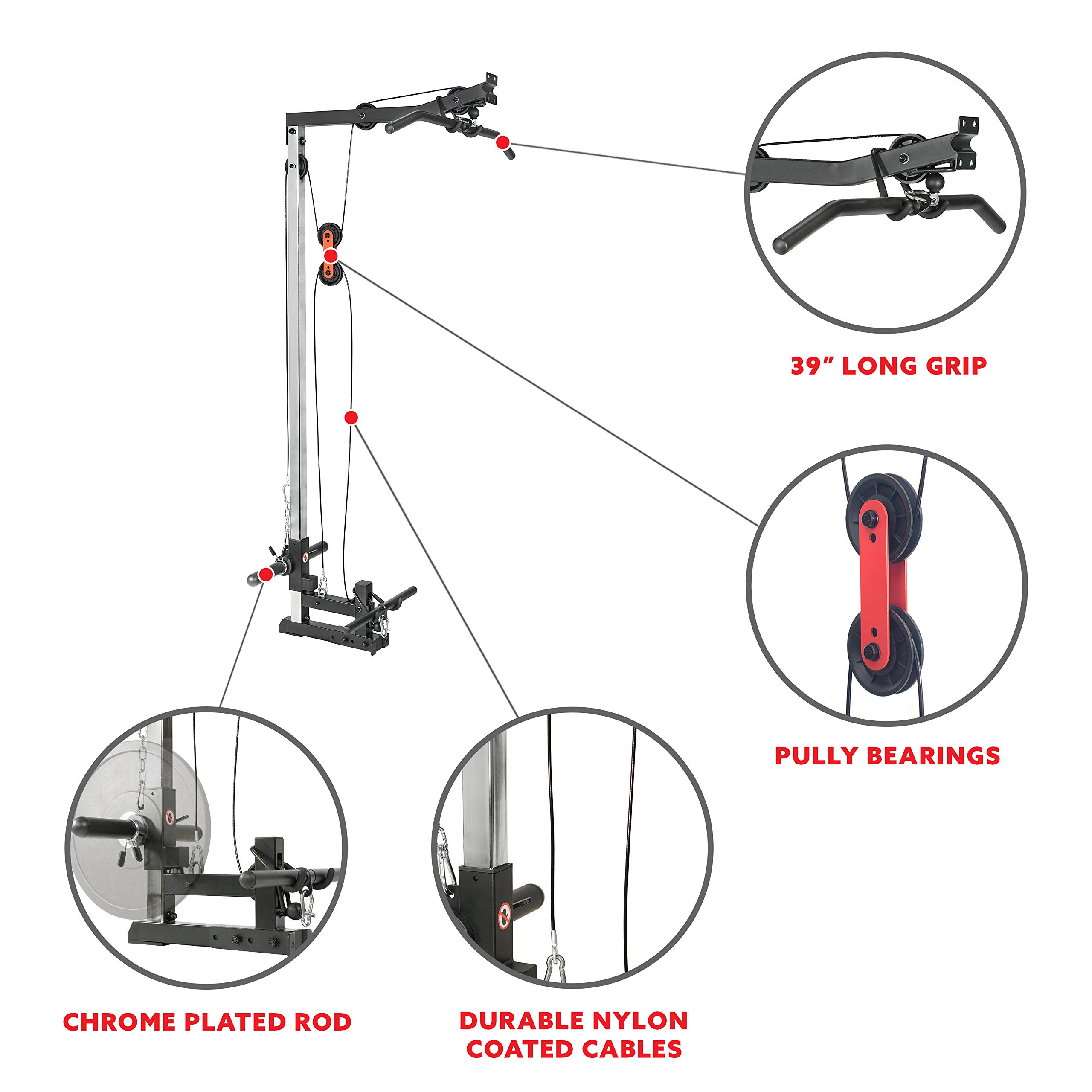 Sunny Health & Fitness LAT Pull Down Attachment Pulley System for Power Racks β SF-XF9927