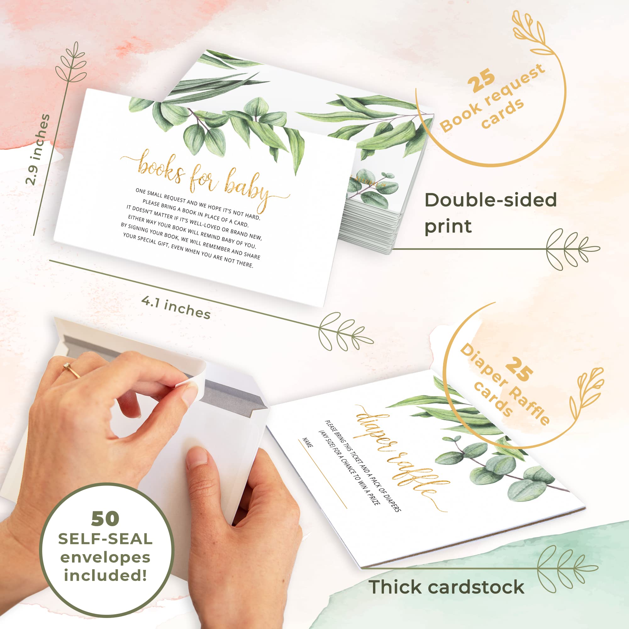 Hat Acrobat 25 Baby Shower Invitations with Envelopes and Thank You Cards Mega Bundle - Greenery Baby Shower Invitations Gender Neutral Set with Diaper Raffle Tickets, Book Request Cards