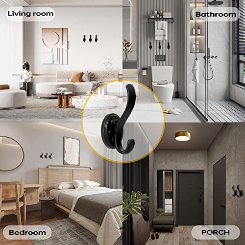 jmaisiu Wall Hooks 5 Pack, Coat Hooks Wall Mounted, Black Modern Metal Hooks Heavy Duty Robe Hook Hat Rack, Space Aluminum Alloy Coat Hanger for Hanging Hat, Towel, Bag, Rope