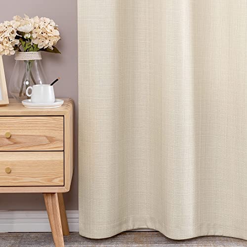 jinchan Beige Linen Textured Curtains 84 Inch Long 2 Panels for Living Room Grommet Top Light Filtering Window Drapes for Bedroom Heathered Beige