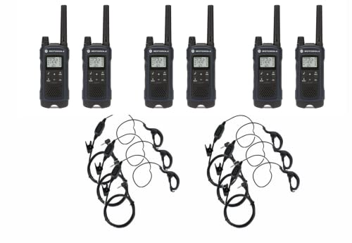Motorola T460 Two Way Radio 6-Pack Walkie Talkies with 6 PTT Curl Earpieces