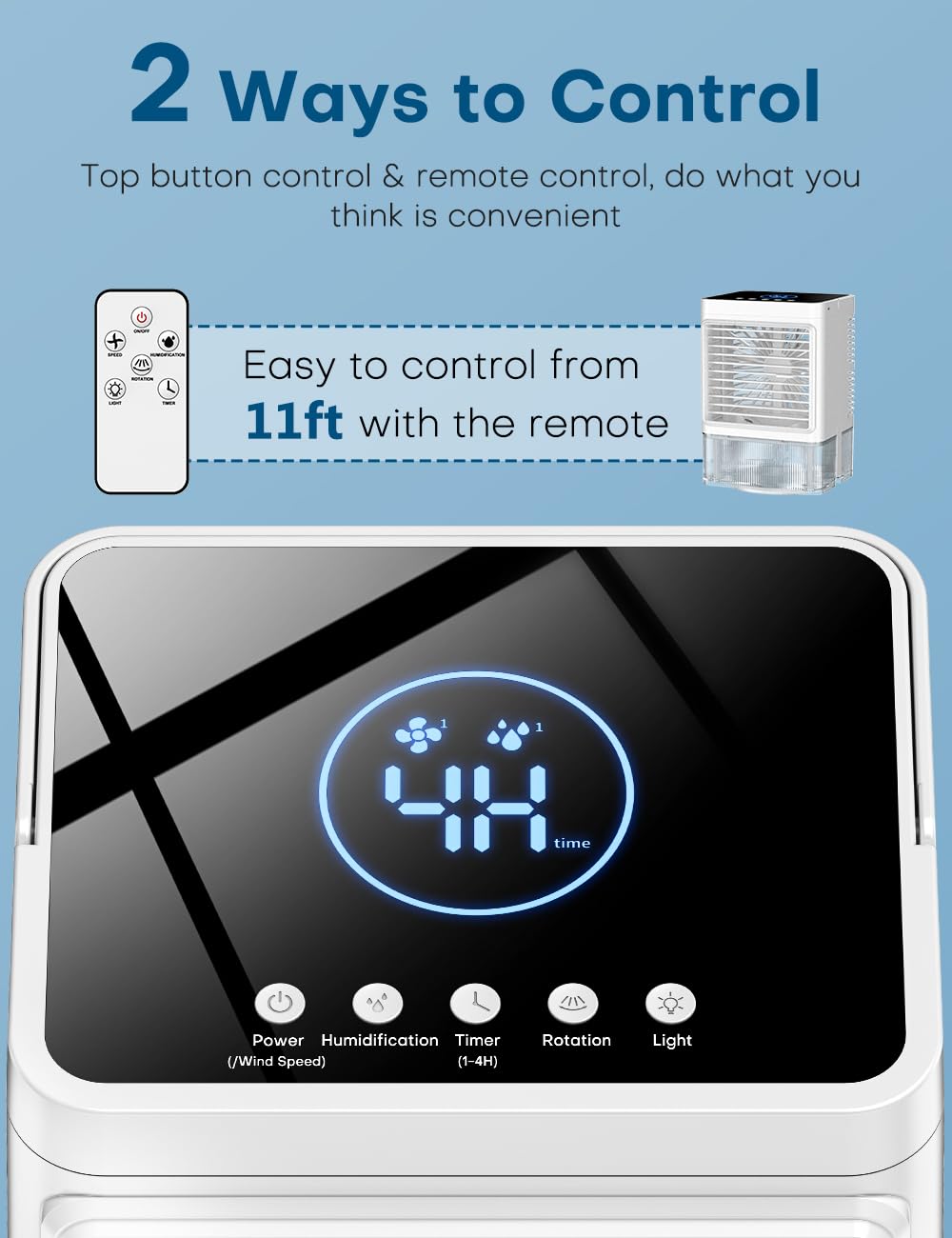 COOLECH Personal Air Conditioner w/Remote & LED Screen, 90° Oscillation, 4H Timer, 7 LED Night Light, 2 Cool Mist, 3 Speeds Evaporative Air Cooler, Portable Air Conditioners for Bedroom Desk Camping