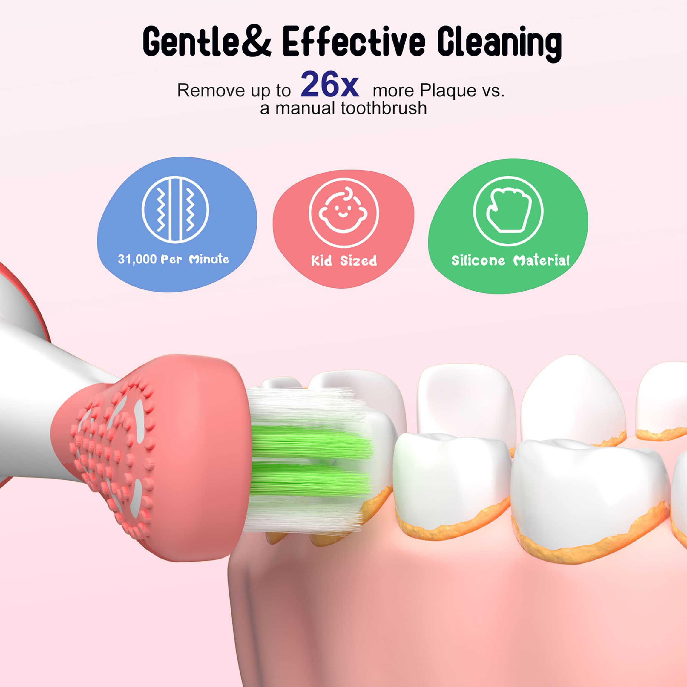 COSLUS Kids Sonic Rechargeable Electric Toothbrush - Interactive, Smart LED Light, Cute Cartoon Characters, 3 Cleaning Modes, 2 Minute Timer, IPX7 Waterproof, 2 Soft Bristle Heads, Blue