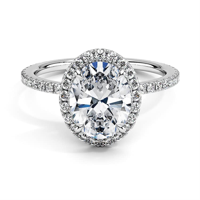 Blocaci Engagement Ring 2.5 CT Oval Shape Halo Moissanite Engagement Rings for Women Gold Plated Silver Free Engraving