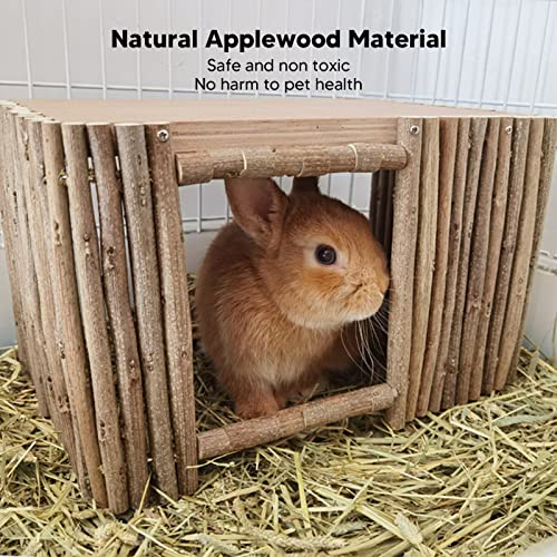HEEPDD Wooden Small Pet Hideout, Breathable Fence Small Animal Hideout Hut with Platform for Hamster Guinea Pig Bunny Chinchilla