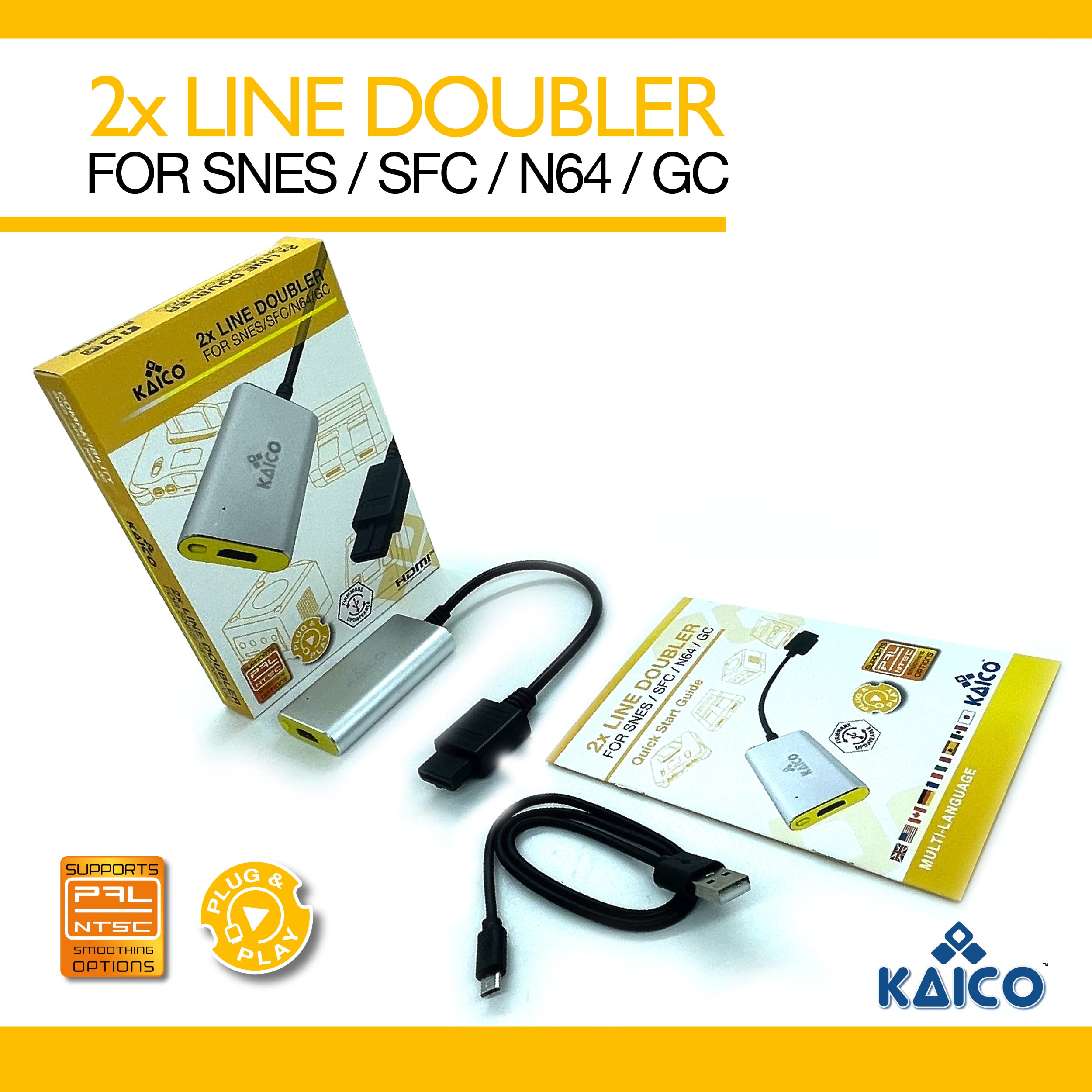 Kaico Nintendo 64 HDMI Adapter, N64 to hdmi for Nintendo 64 Super Nintendo, Super Famicom and Gamecube - Supports 2X Line-Doubling - A Simple Plug & Play for Nintendo 64, GC and SNES HDMI Adapter