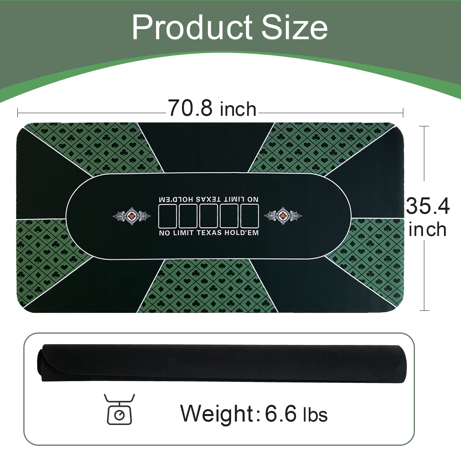CONTINUE Poker Table Mat 8-10 Players Texas Hold'em Poker Mat Professional Poker Mat Anti-Slip Rubber Poker Table Top Layout with Carrying Bag for Poker Games, Blackjack, Casino (Rectangle Green)