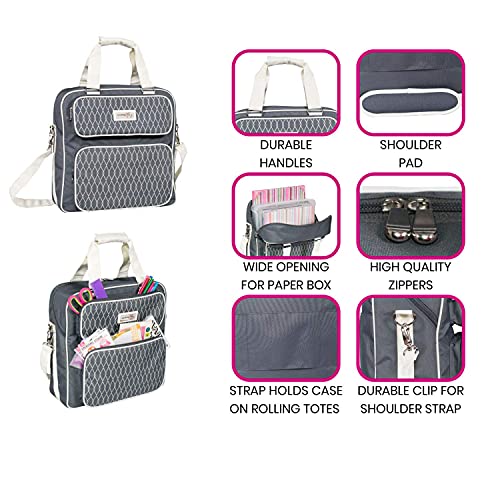 Everything Mary Deluxe Grey & White Scrapbook Carrying Storage Tote - Compatible with Standard IRIS Boxes β Portable Travel Craft Bag with Handle & Shoulder Strap for Pages, Paper