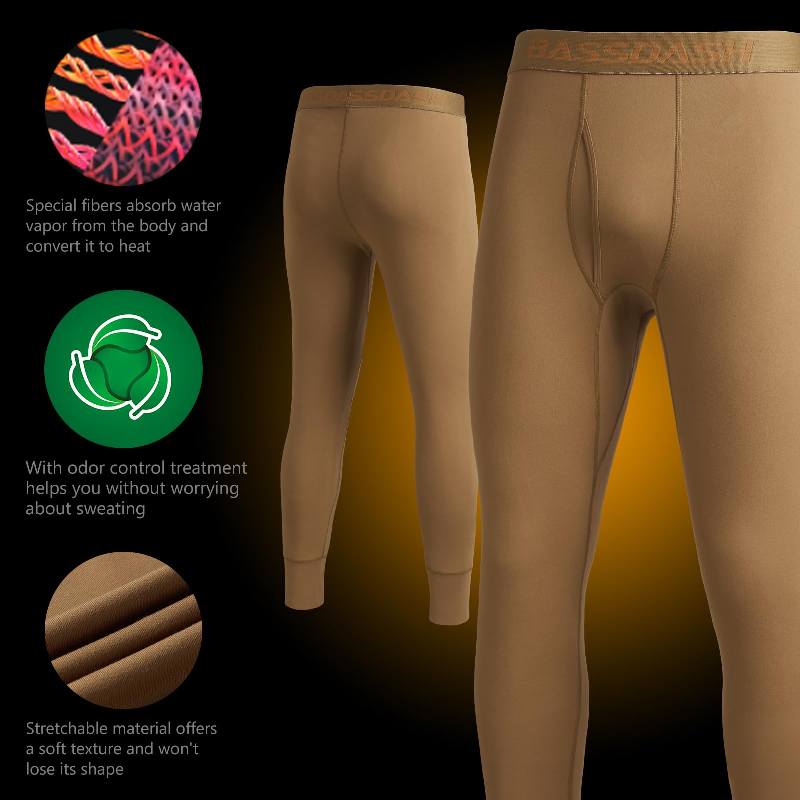 BASSDASH Men's Lightweight Thermal Base Layer Pants Warm Legging Bottom Quick Dry FS19M Dark Brown