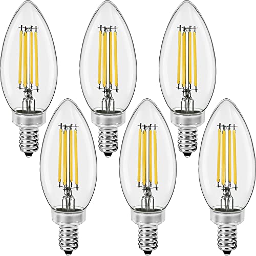 Great Eagle Lighting Corporation Candelabra B11 LED Light Bulbs 60W Equivalent 500 Lumens, Dimmable, Filament E12 Candle 3000k (Soft White), UL Listed, (6 Pack)
