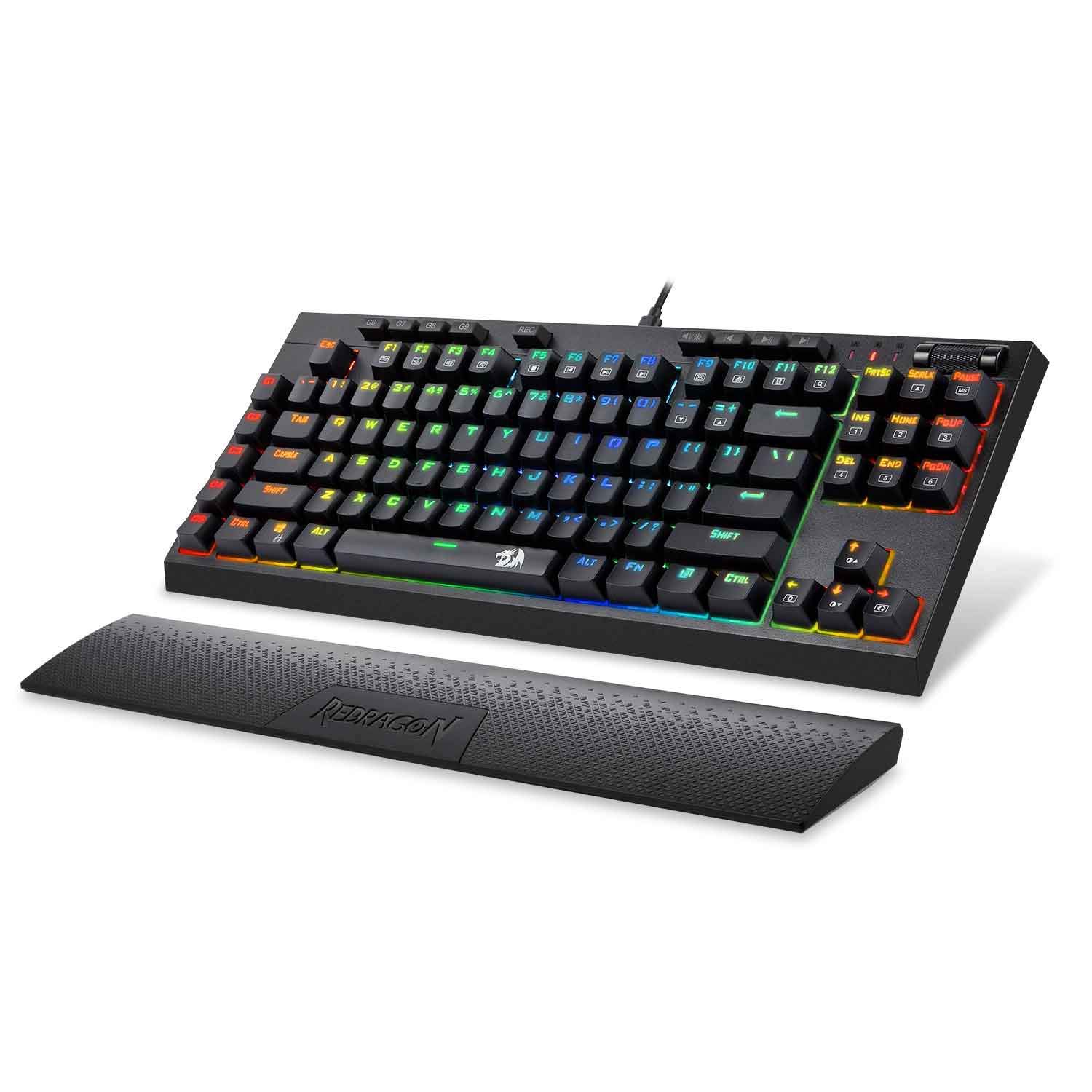 Redragon K588 RGB Backlit Mechanical Gaming Keyboard with Programmable Keys Macro Recording Optical Blue Switches Tenkeyless with Detachable Palm Rest & USB-C USB for Windows PC