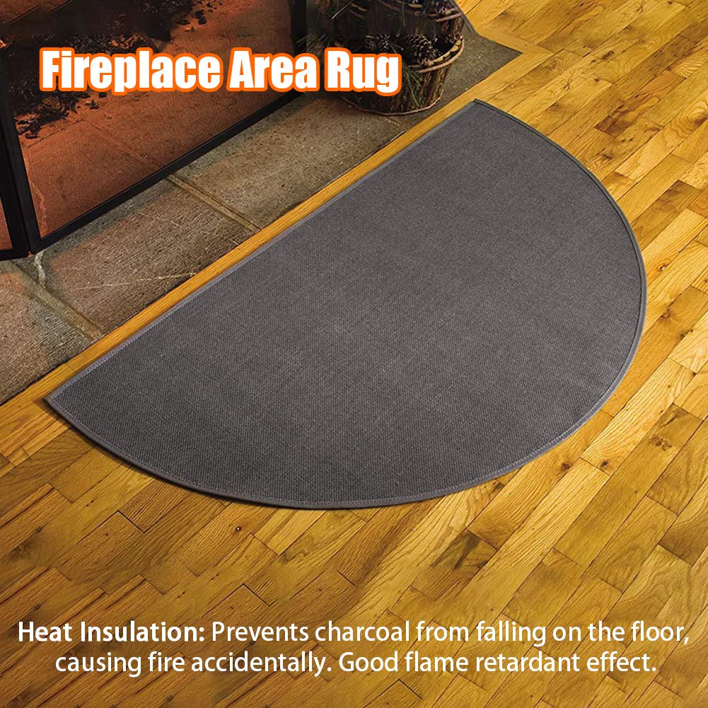 Fireplace Area Rug Fire Retardant Fiberglass Half Round Hearth Rug Non Slip Floor Mat Protects Floors from Sparks Embers Logs 24x42inches