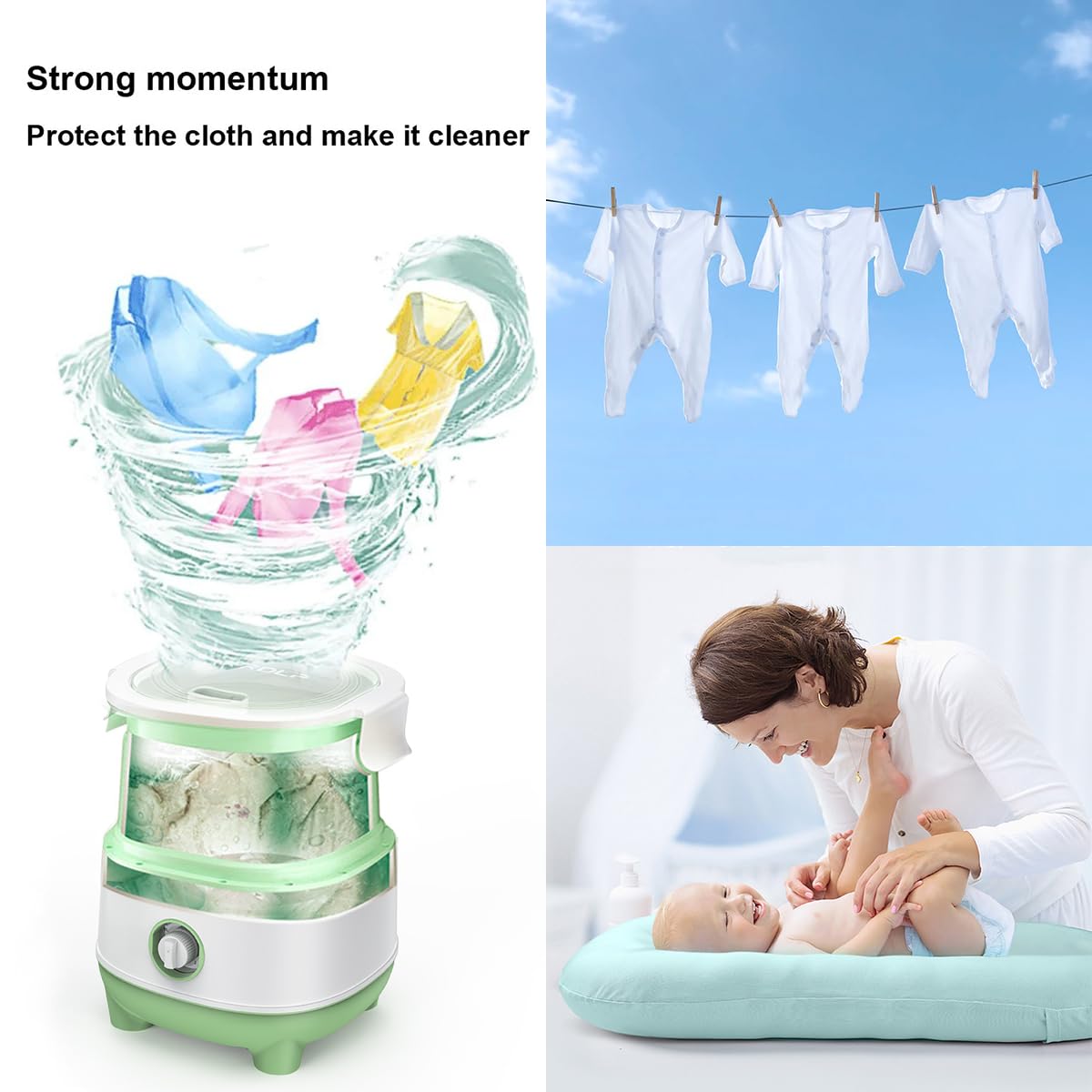 Small Portable washing machine,Camping laundry washer ,Portable Laundry Tub with Pipe,mini Washer,Small Clothes Washing Machine Washer for baby,Pet clothes,Travelling,Camping (Green)