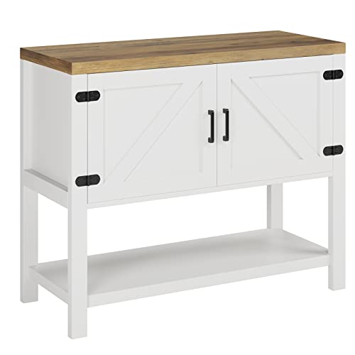 HOSTACK Console Table Sofa Table with 2 Cabinets, Narrow Entryway Table with Storage Shelf, Farmhouse Entry Sofa Tables Buffet Sideboard for Kitchen, Entry Way, Foyer, Dining Room, White/Rustic Brown