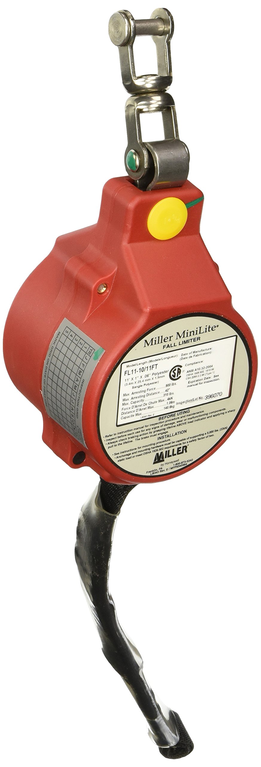 Honeywell Miller by Honeywell FL11-10/11FT MiniLite Fall Limiter with Swivel Shackle and Small Loop Lanyard End