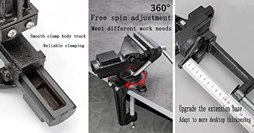 Dual-Purpose Combined Bench Vise or Table Vise, multifunctional jaw, Universal Rotate 360° Work Clamp-On Visewith Quick Adjustment, 3.3" black