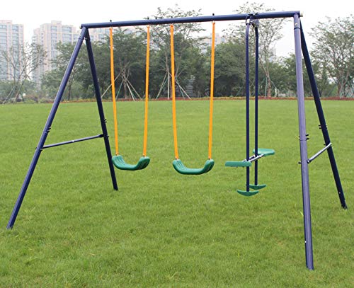 GREBAI Outdoor Metal Swing Set, Children's Swing Set with Slide for Backyard, Swing Set for Children, Toddlers, use