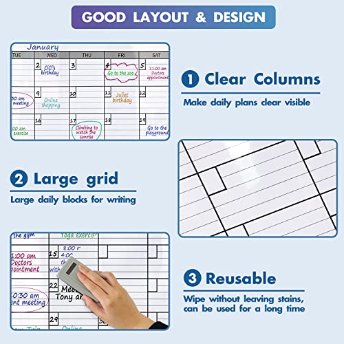 Dry Erase Two Month Laminated jumbo Wall Calendar, 38" x 50", Huge bimonthly Vertical Laminated Erasable White Board, Giant 60 day Family Whiteboard Schedule Planner, Large Multi Month Reusable Poster