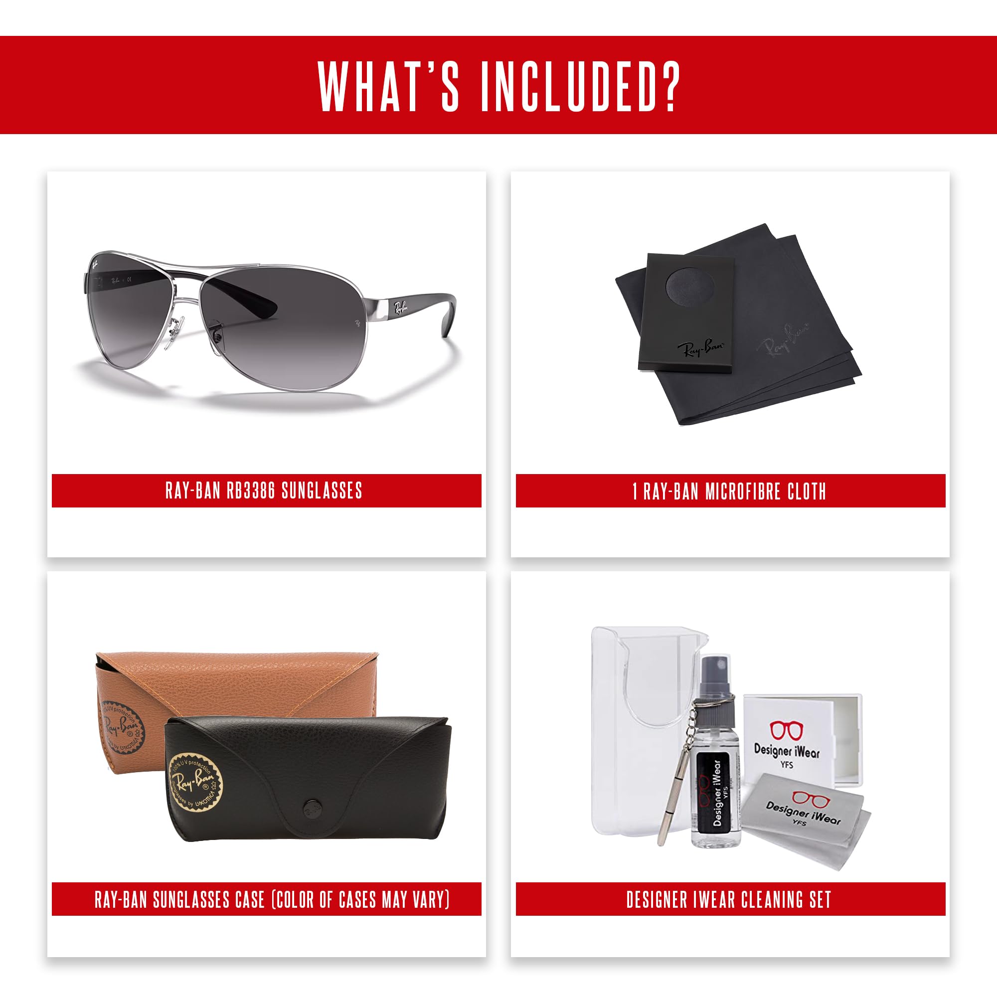 Ray-Ban RB3386 003/8G 63MM Silver/Plastic Lens Grey Gradient Aviator Sunglasses For Men + BUNDLE with Designer iWear Eyewear Kit
