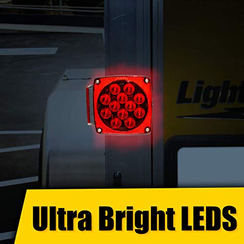 MAXXHAUL 70205 Trailer Light Kit - 12V All LED, Left and Right Waterproof Submersible for Trailers, Boat Trailer Truck Marine Camper RV Snowmobile, Red
