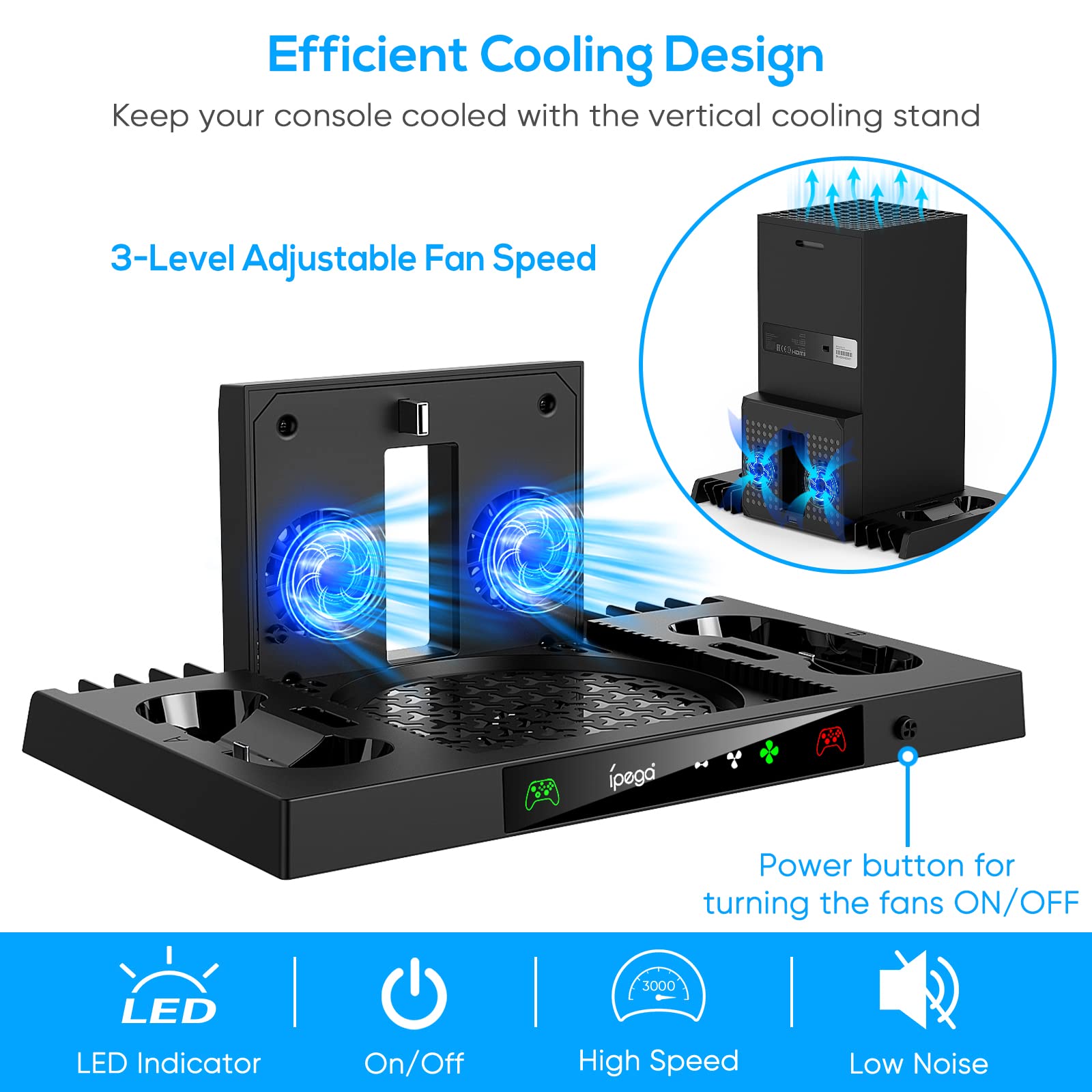 Cooling Stand for Xbox Series X with 2 Pack Dust Filter Cover and Rubber Dust Plugs and Joystick Thumb Grips