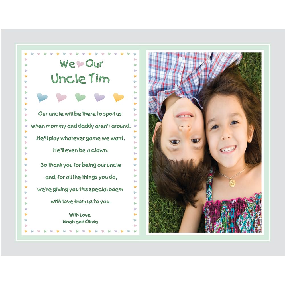 Sweet Uncle Personalized Poem from Niece or Nephew, 8x10 Inch Print with Names and Photo