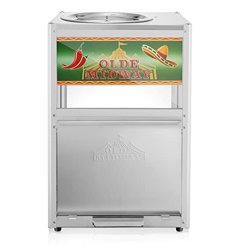 Olde Midway Nacho Chip Warmer Machine with Scoop, Commercial Grade Stainless Steel Concession Stand Display with Glass Door