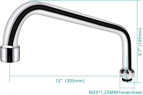 COOLWEST 12 Inch Swing Swivel Spout Replacement Kit for Commercial Kitchen Sink Faucet, 2.2 GPM Gooseneck Spout Nozzle Replacement Part, Chrome Finish