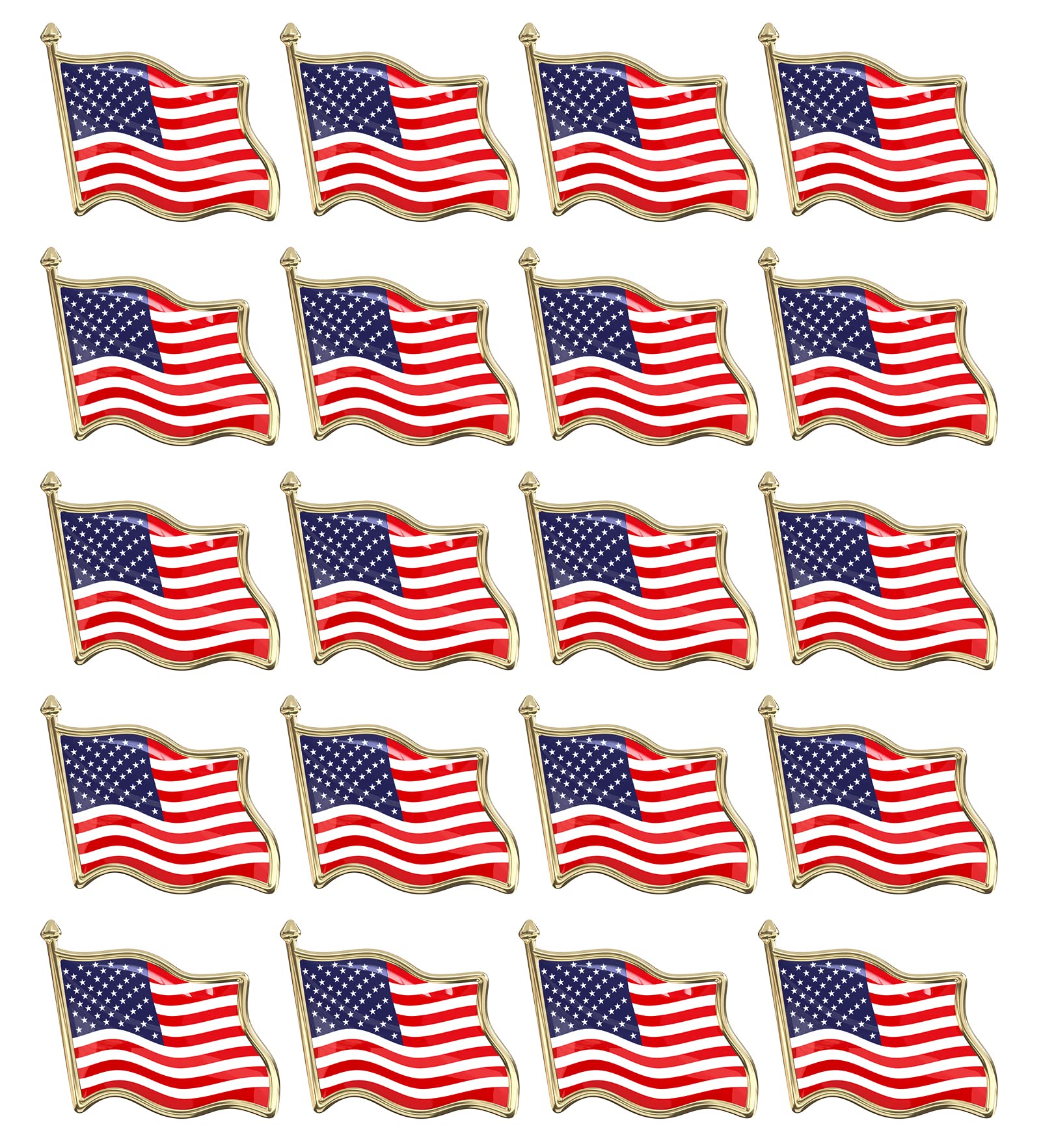 Bassion 20 PCS American Flag Lapel Pin Waving for Veterans Independence Memorial Day 4th of July Decor USA Flag Pins Accessaries