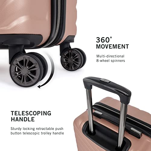 Kenneth Cole Reaction "Madison Square" Women's Lightweight Hardside Chevron Expandable Spinner Luggage, 20-inch Carry-On, Rose Gold With Hematite Zippers