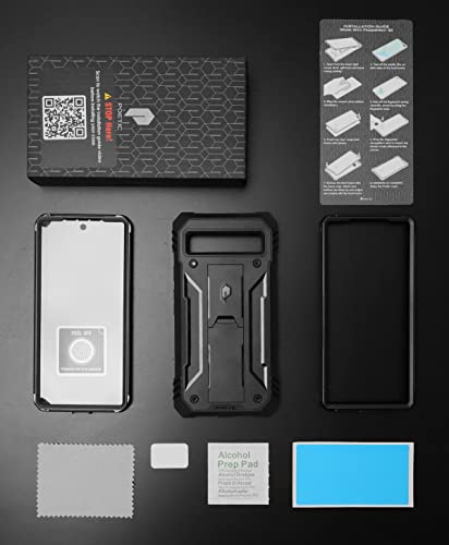Poetic Revolution Series Case Compatible with Pixel 6A 5G, Built-in Screen Protector Work with Fingerprint ID, Full Body Rugged Shockproof Protective Cover Case with Kickstand, Black