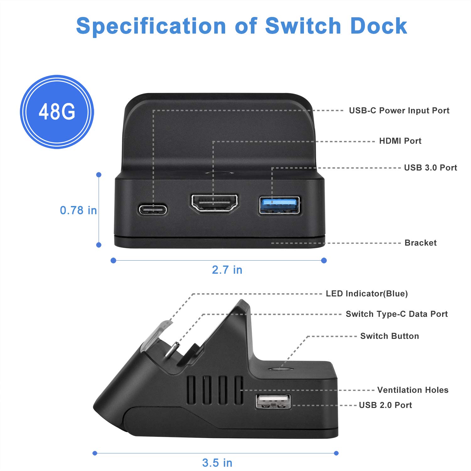 BIG Bundle: Portable TV dock, pocket TV docking station, fast charger charging Adapter and High Speed 4K HDMI Cable compatible for Nintendo Switch