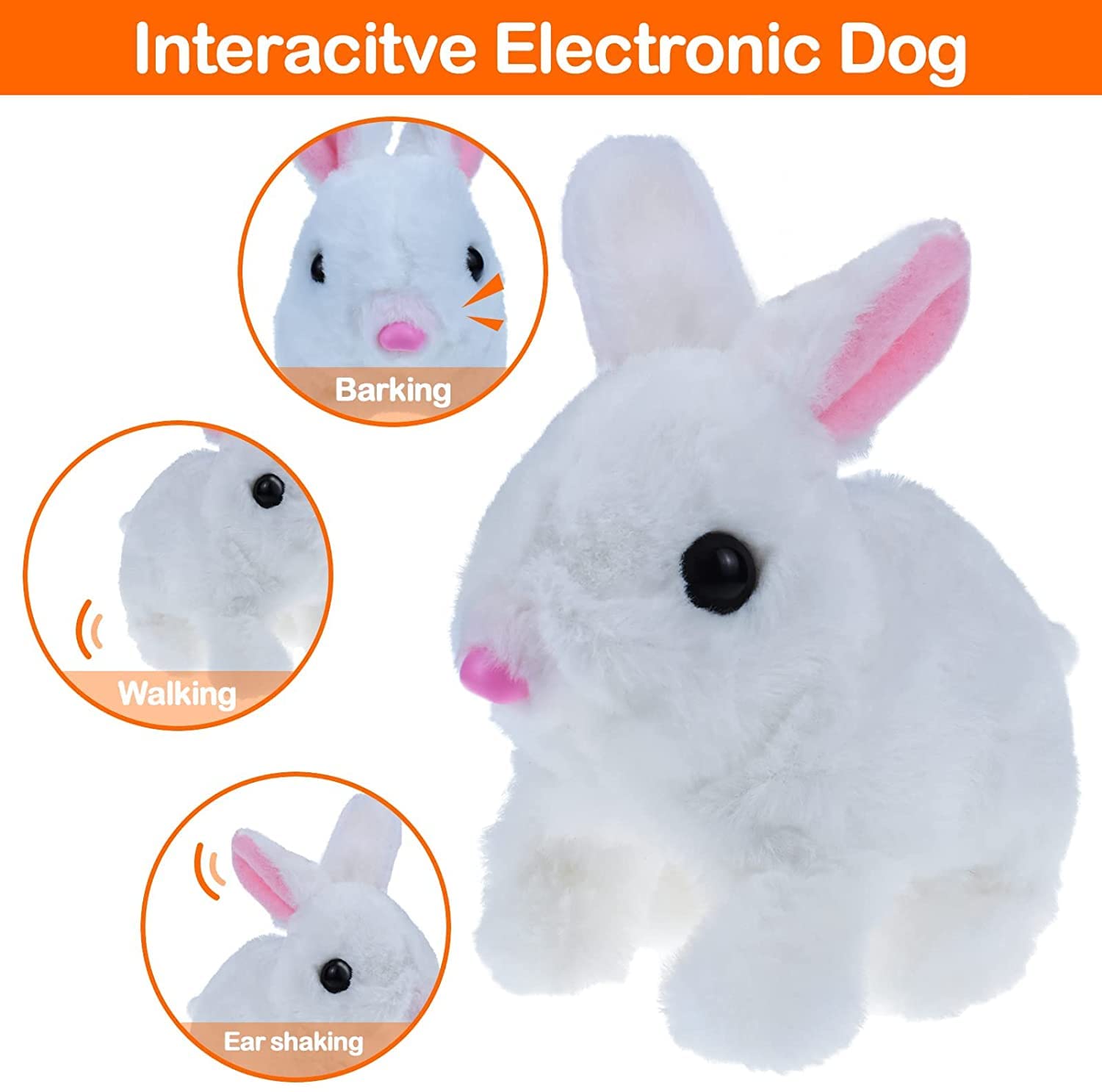 Bunny Toys Interactive Electronic Pet Toys Bunnies Can Walk and Talk, Easter Plush Stuffed Bunny Toy Walking Rabbit Educational Toys for Kids, Interactive Bunny Hopping Wiggle Ears Twitch Nose(White)